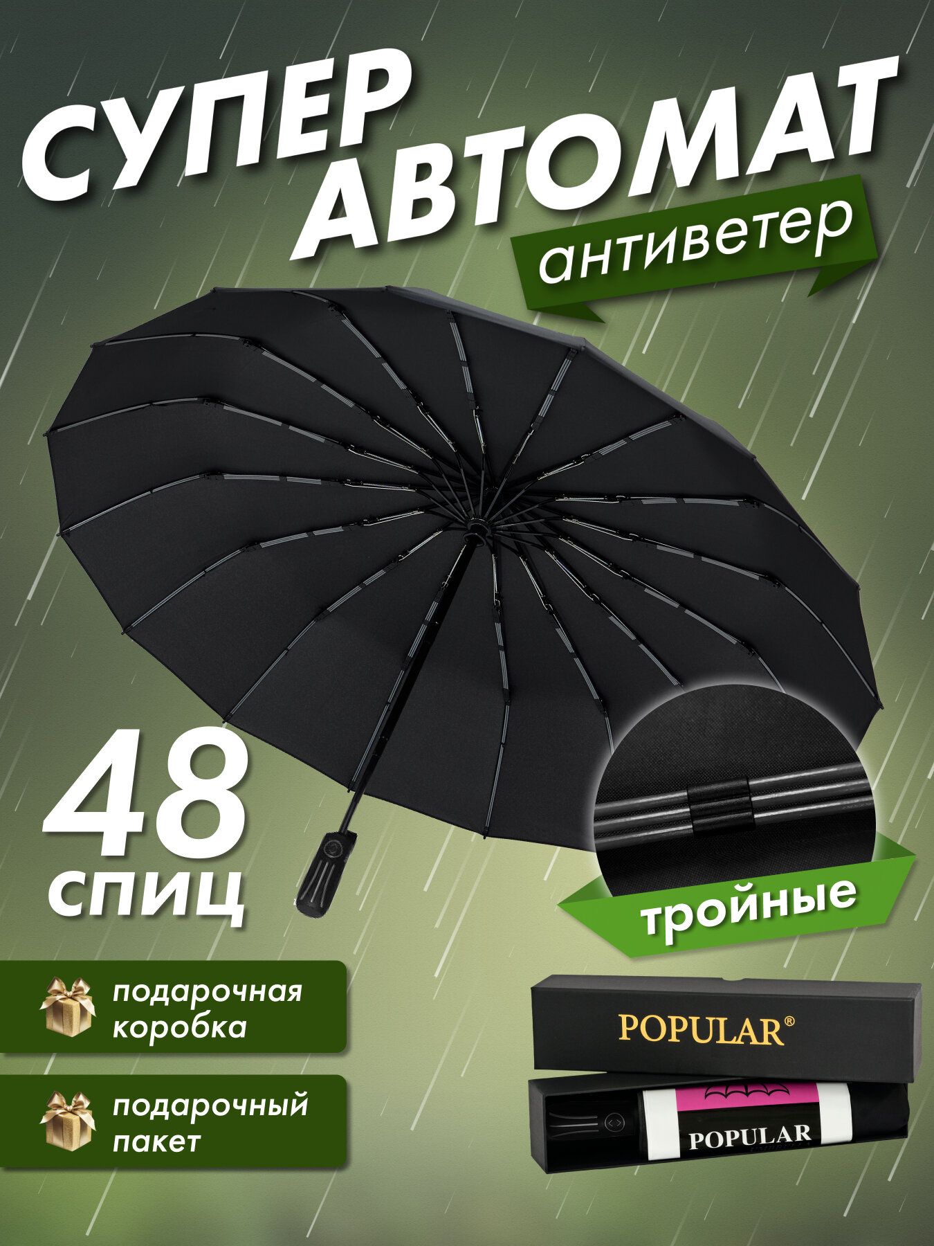 Зонт Popular, 01 черный