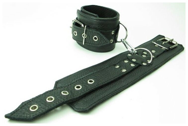 Наручники БДСМ Арсенал из натуральной кожи чёрного цвета с надёжной пряжкой для безопасного использования