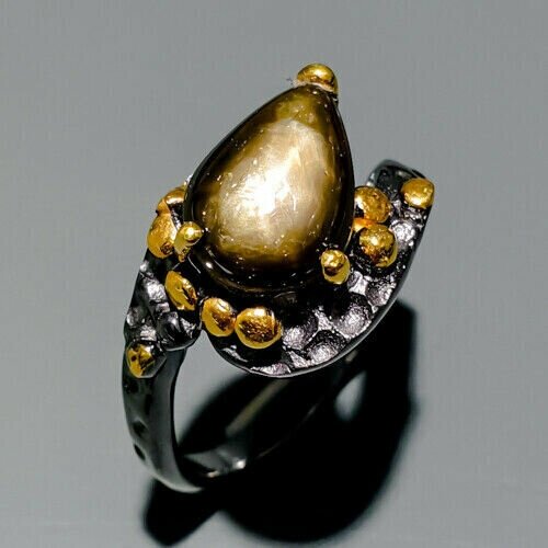 Кольцо помолвочное, серебро, 925 проба, золочение, родирование, чернение, сапфир