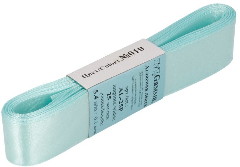 Лента атласная 25 мм 5 шт по 5.4 м "Gamma" AL-25P №010 мятный