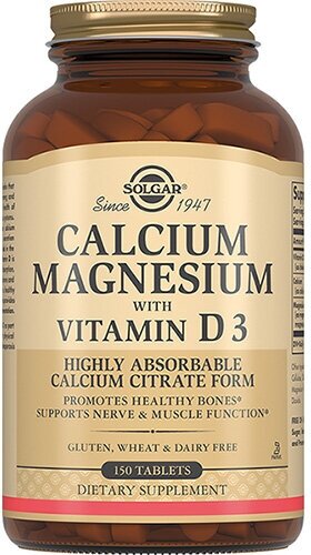 Кальций-Магний Solgar, с витамином D, таблетки, 200 грамм, 150 штук