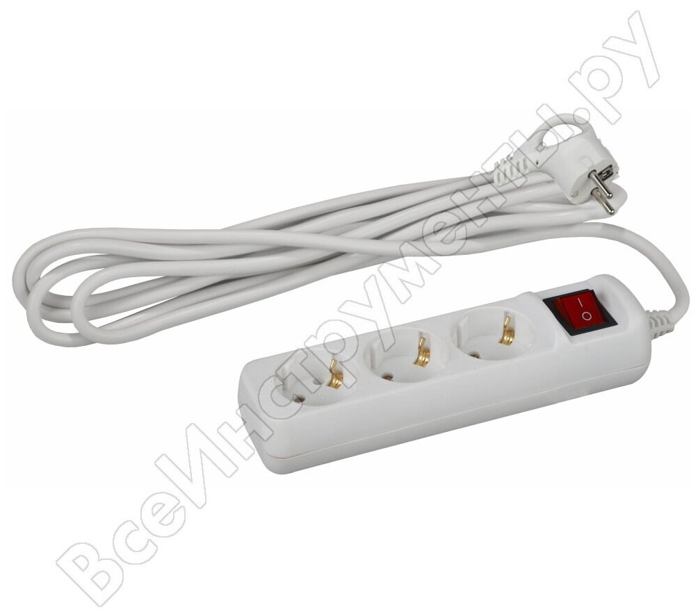 Удлинитель ЭРА U-3es-5m Россия с заземлением, 3x1мм2, 16A, ПВС, с выкл, 3гн, 5м Б0028379, пластиковый, ударопрочный, 5 м