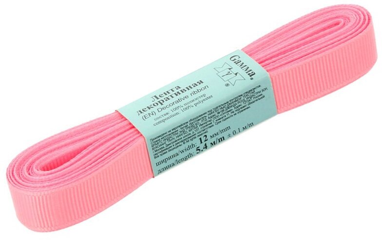 Репсовая лента "Gamma" GR-12 12 мм 5.4 м №034 розовый