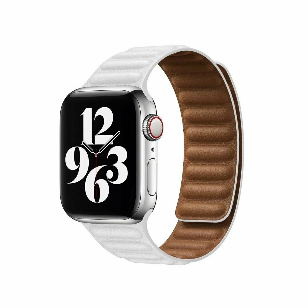 Ремешок для Apple Watch 42 / 44 / 45 / Ultra 49 mm Магнитный EcoLeather Link White