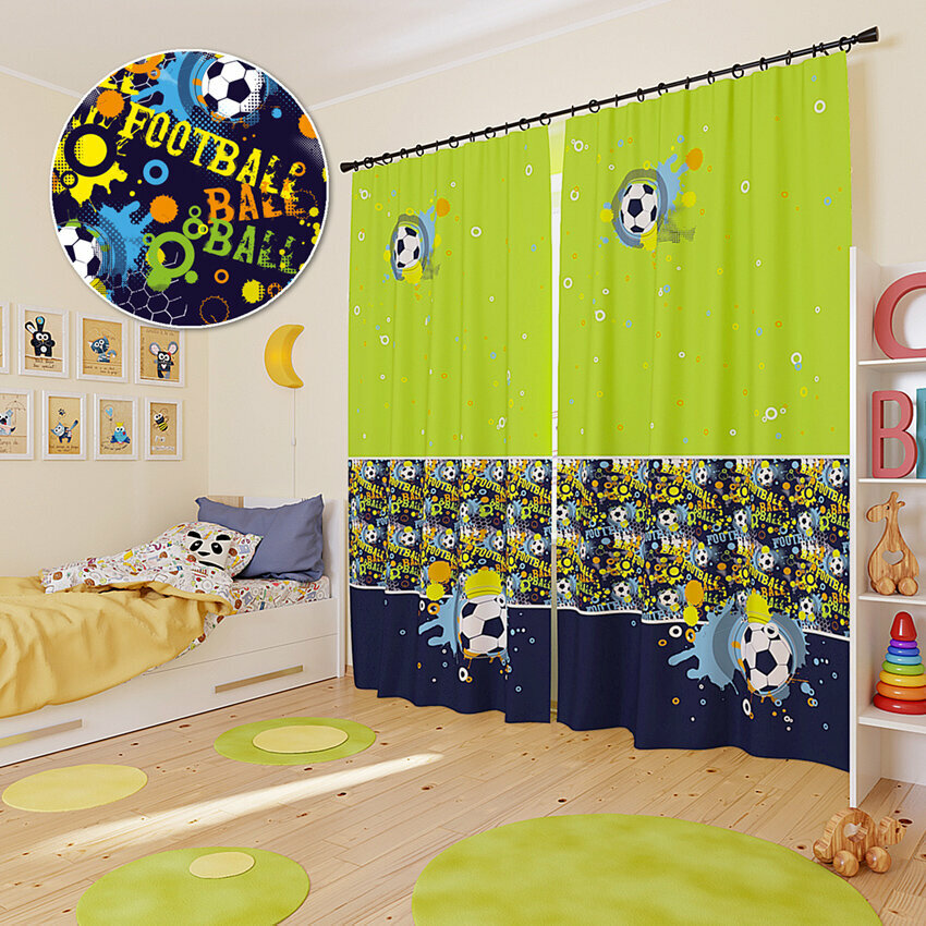 Шторы блэкаут на ленте в детскую с рисунком мячик футбол комплект Фотошторы "Чемпион" Ш150xВ175 см. 2шт.