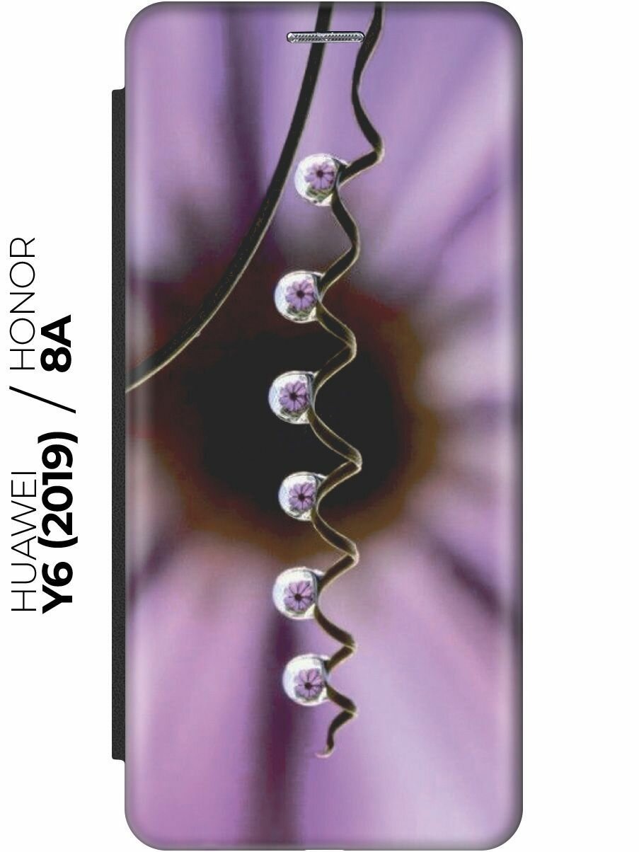 Чехол-книжка Капли на травинке на Honor 8A / 8A Pro / Huawei Y6 (2019) / Y6 Prime (2019) / Хонор 8а / 8а Про / Хуавей У6 2019 / У6 Прайм 2019 черный