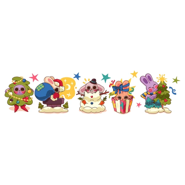 Наклейки стикеры Новогодние зайчики