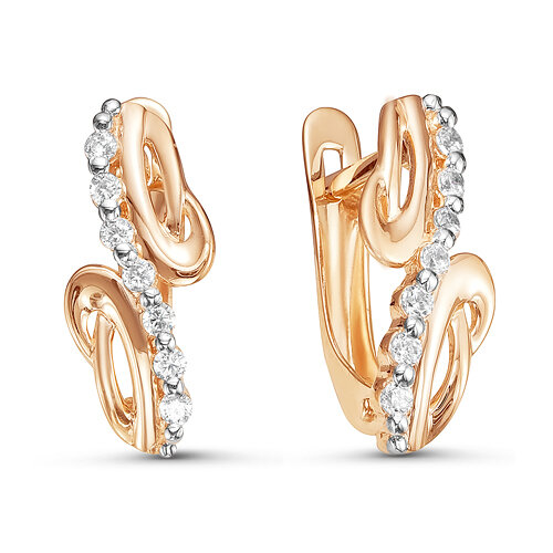 Серьги, золото, 585 проба, фианит