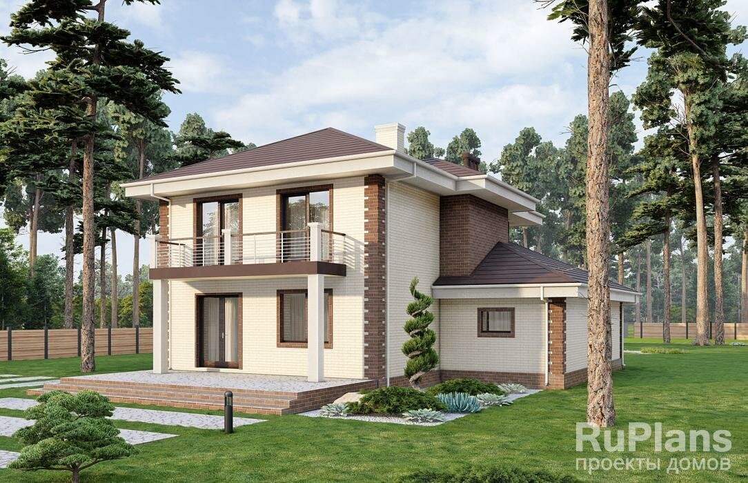 Проект двухэтажного дома с террасой и гаражом (156 м2, 13м x 18м) Rg5565
