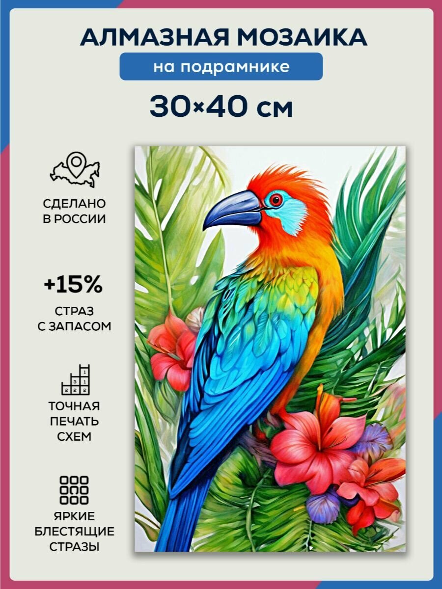 Алмазная мозаика 30x40 Ара на подрамнике