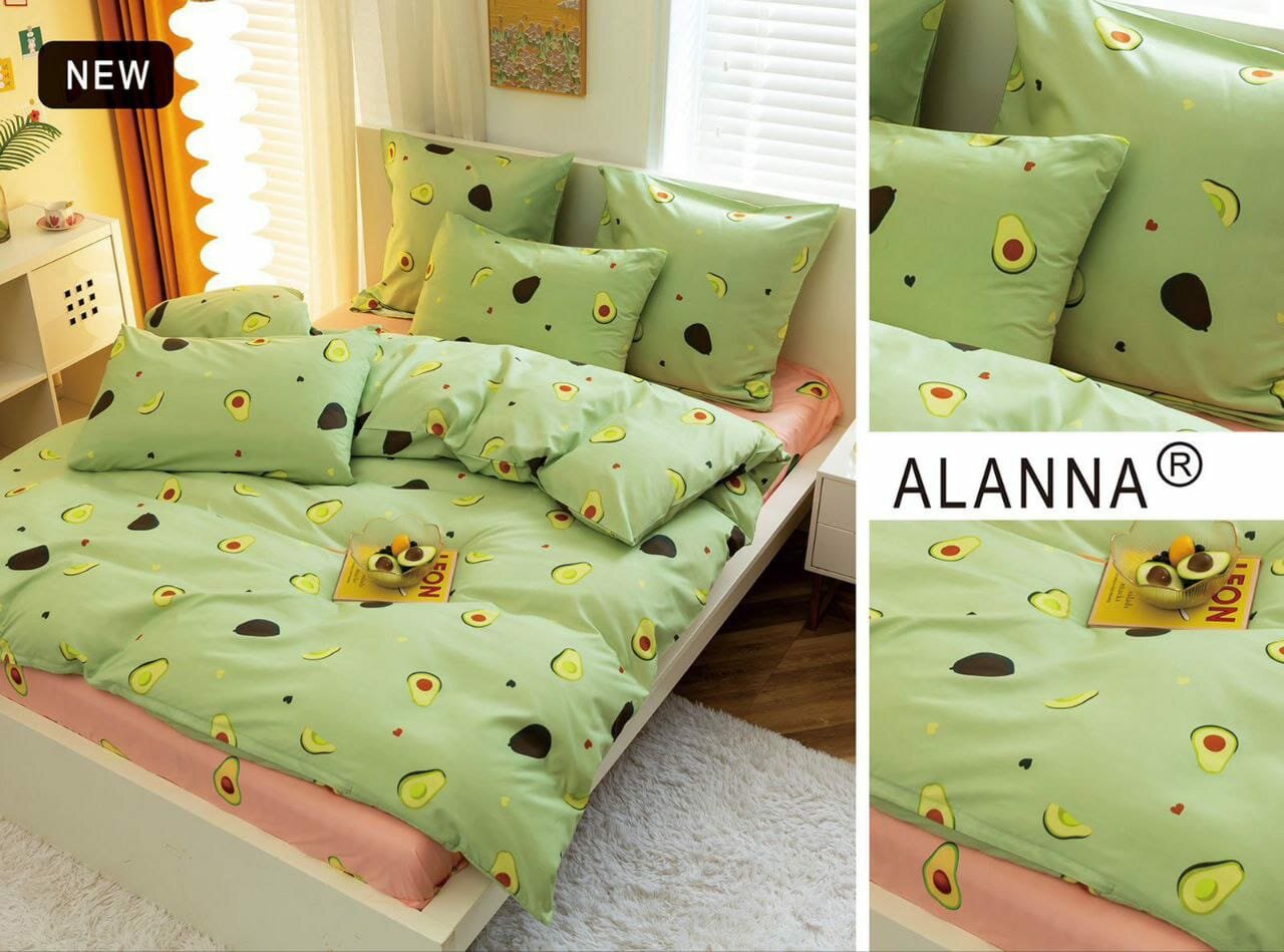 Комплект Постельного Белья Аланна 2х-Спальное Авокадо/ Двуспальное / простыня 200x220 / пододеяльник 180x220 / Наволочки 70x70-2