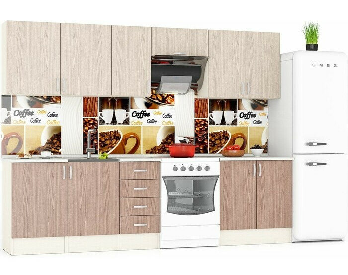 Кухня Мери 09 цвет ясень шимо светлый/ ясень шимо темный, столешница сахара белая ШхГхВ 280х30х67 см./220х60х85 см.