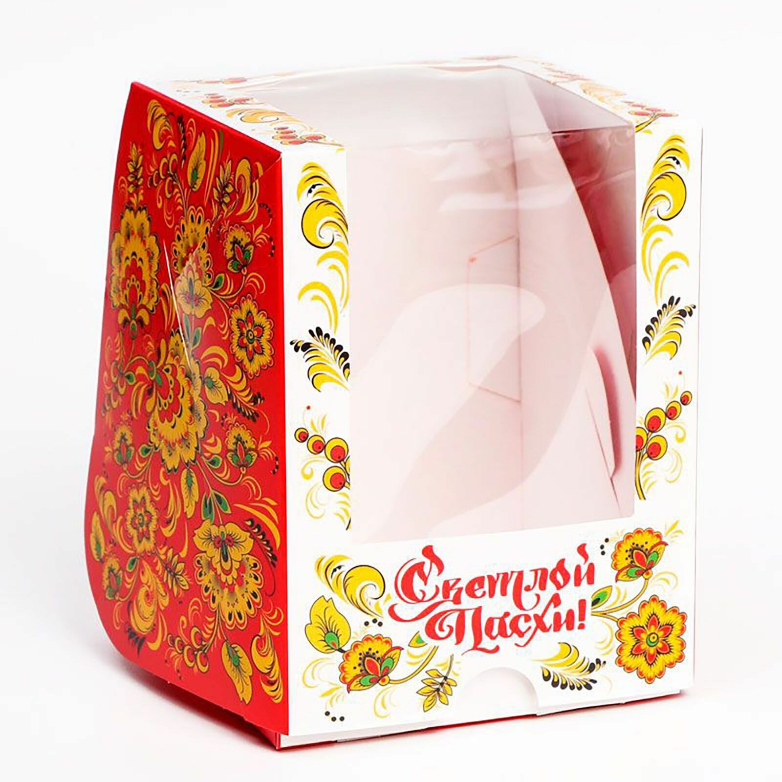 Коробка с окном, Светлой Пасхи Хохлома,(9,5*9,5*12,5 см), 5 шт.
