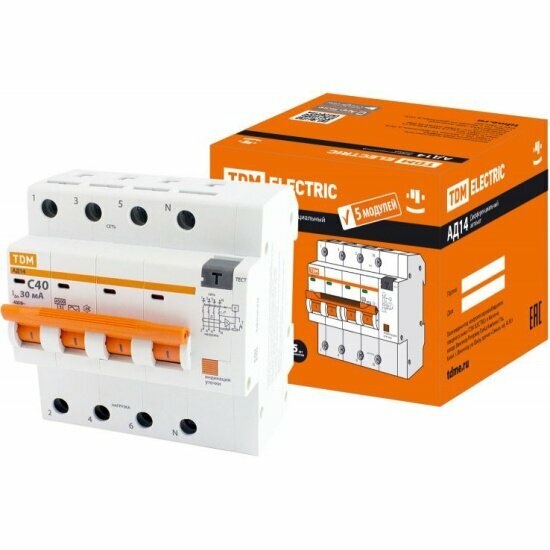 Дифференциальный автомат Tdm Electric АД14 4Р 40А 30мА (SQ0204-0139)