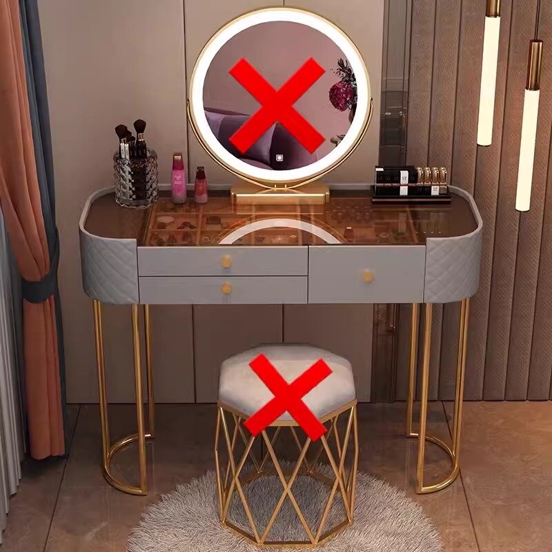 Туалетный столик без тумбы обитый кожей с ромбиками (серый 120 см без зеркала без стула, стекло)