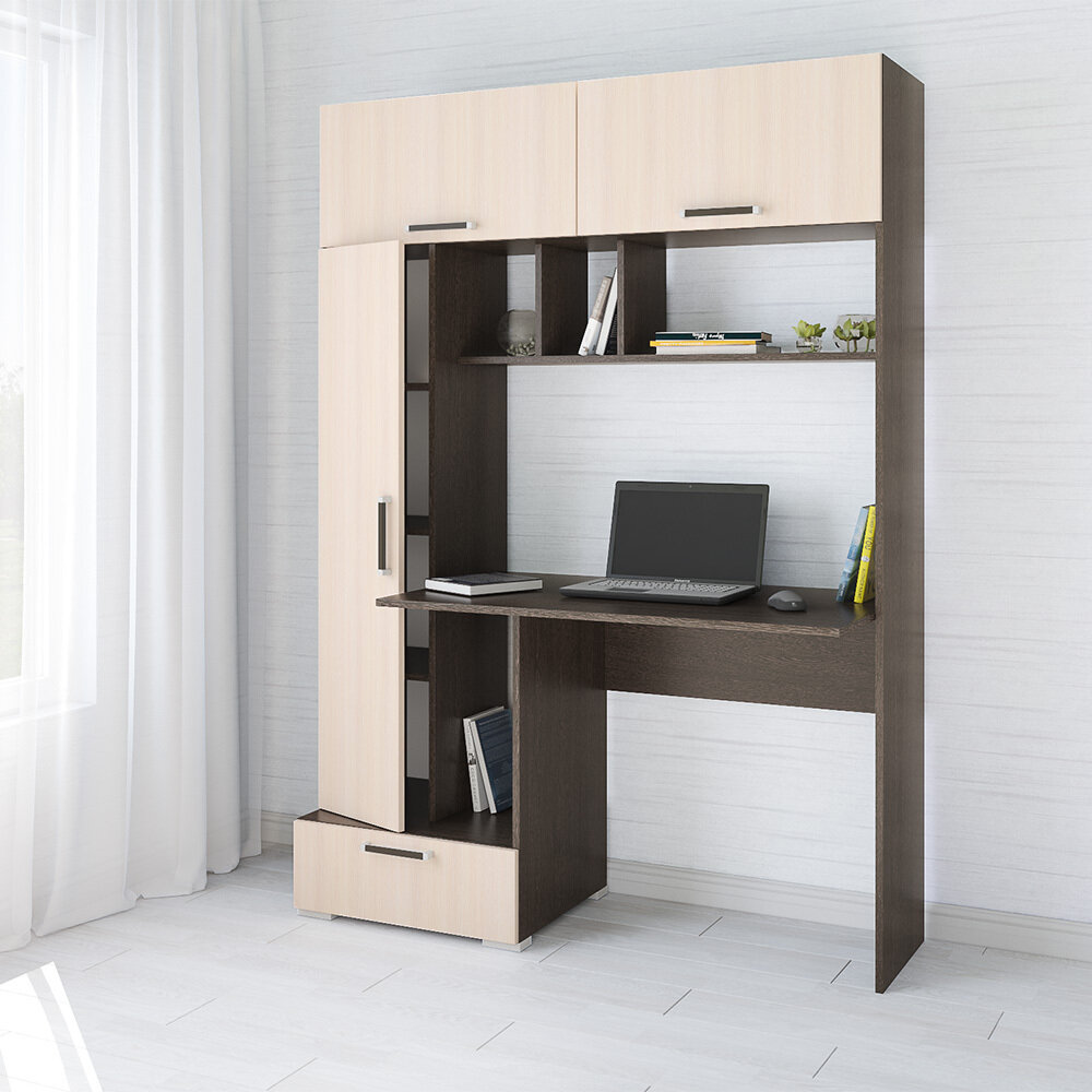 Стол компьютерный с пеналом и надстройкой тэкс Квартет-11, 132х60х185 см, цвет венге