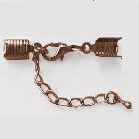 Застежка-карабин 12х7мм с удлиняющей цепочкой и обжимными концевиками 12х6мм (ширина 5мм), базовый материал - железо, темная медь, 5 шт.