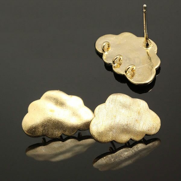 Пусеты 17х11мм, Корея, Облако с тремя скрытыми петельками, с застежками, базовый материал - серебро/латунь, матовые позолоченные, пара