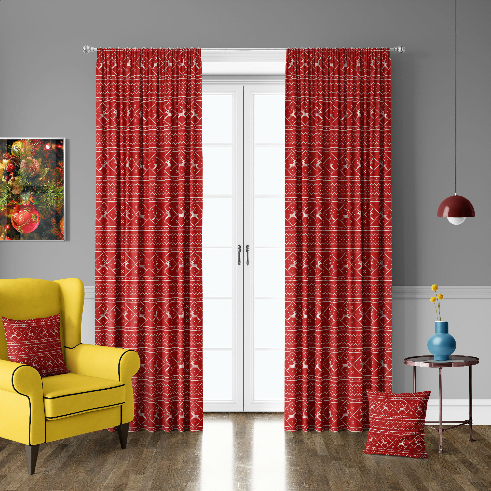 Шторы для комнаты / Новогодние шторы / Фотошторы из ткани габардин 145-260 см 2 шт. /3D шторы / Для гостиной, спальни и кухни