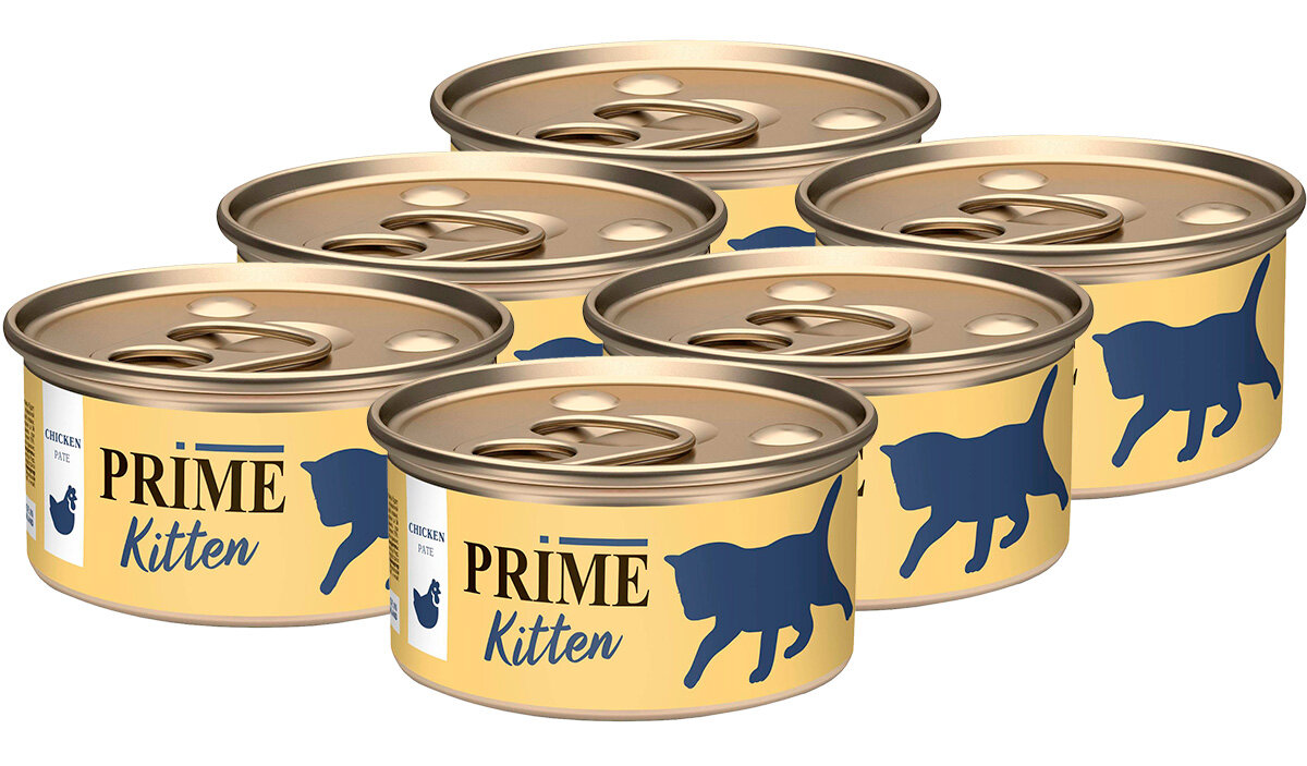 Корм влажный Prime Meat Kitten для котят, паштет с курицей, 75 г х 6 шт