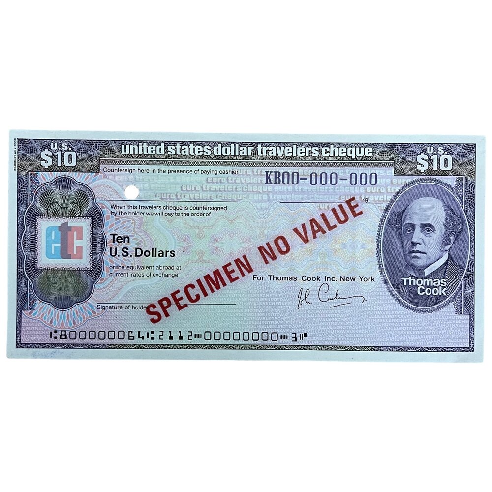 США, дорожный чек "ETC" на 10 долларов 1980-1990 гг. Specimen (Образец)