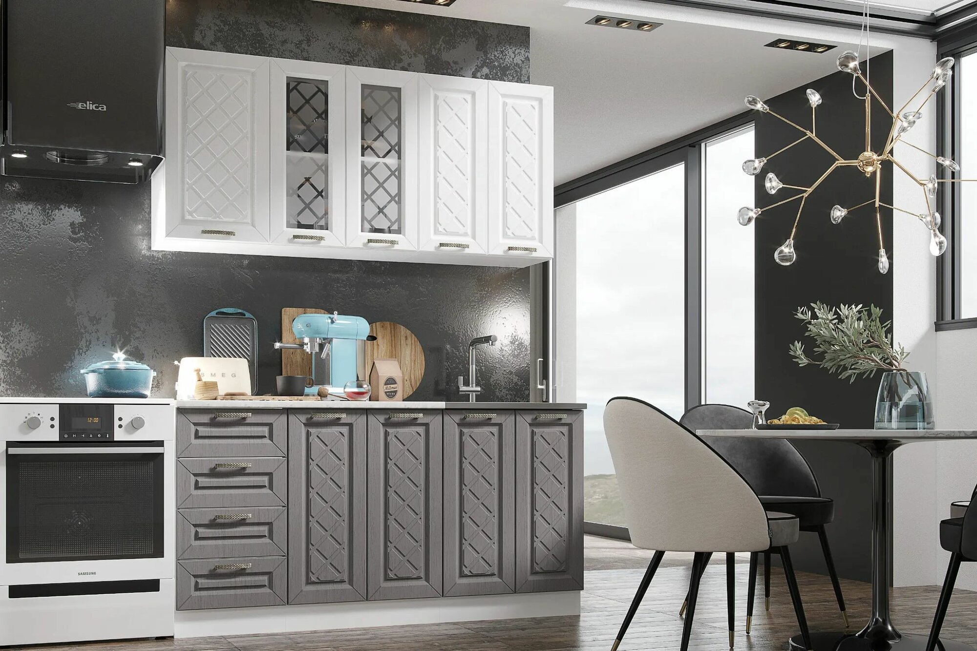 Кухня Агата 1.6 м акация белая/трюфель