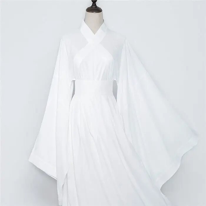 Ханьфу костюм белый черный полиэстер Белый, S, White 2pcs