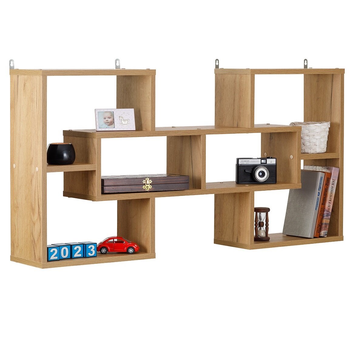 Полка настенная КиМер Элиса-1, цвет Дуб Крафт Золотой ,110x54,4x18 см, 1шт.