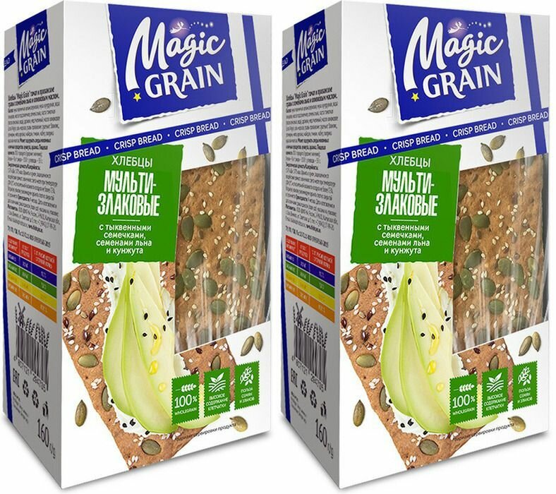Magic Grain Хлебцы Мультизлаковые, тыквенные семечками, кунжут, 160 г, 2 шт