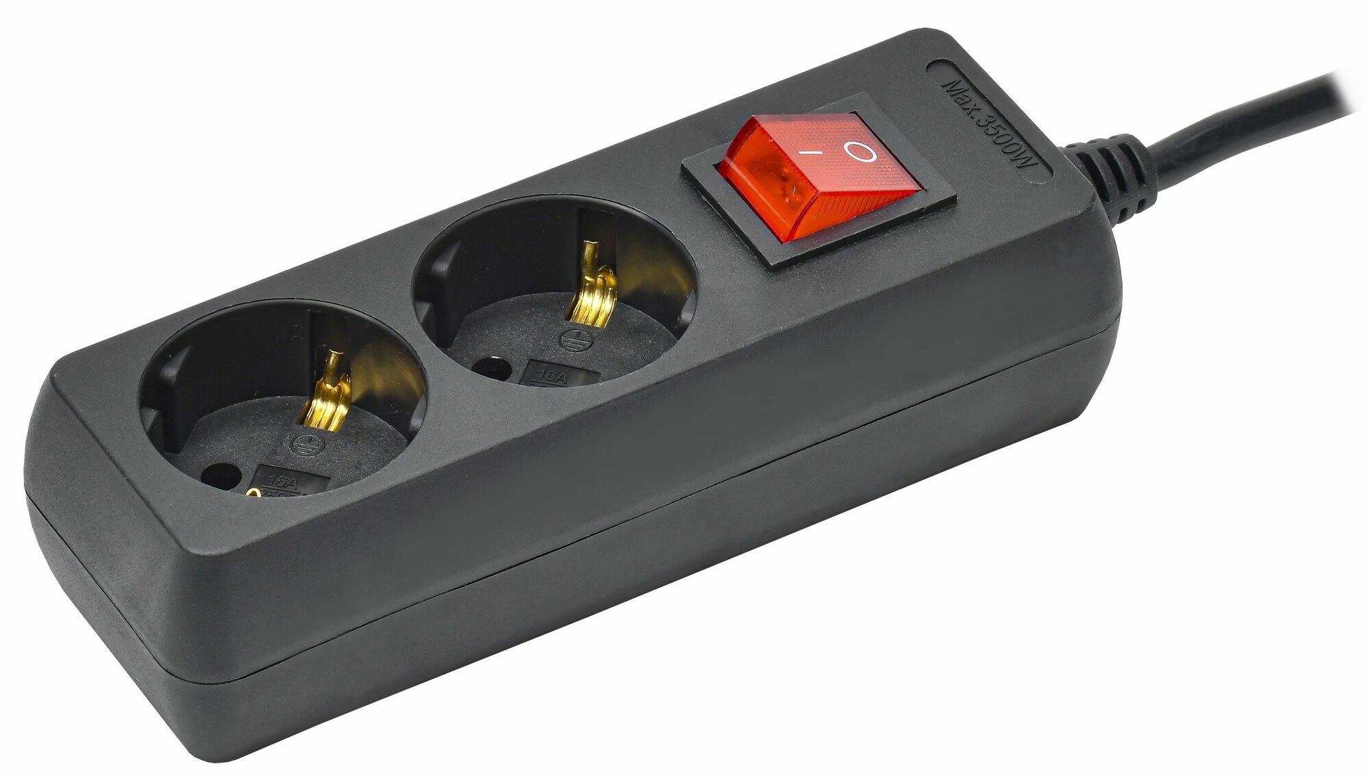 Удлинитель IEK У02К, 2 розетки с заземлением, 5м, 16А, 3500Вт, IP20, черный