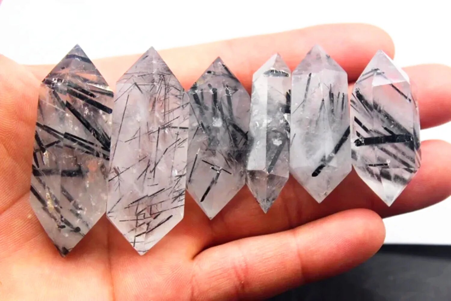 Натуральный кварц чёрный турмалин палочки набор из 6 штук