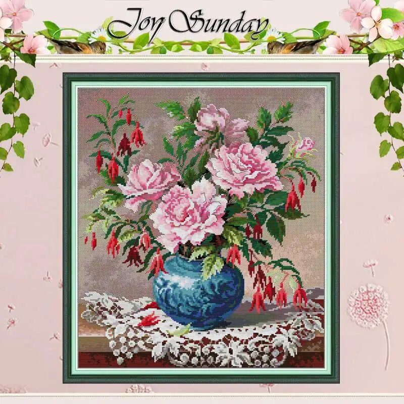 Набор для вышивки крестом Joy Sunday Розы и фуксии 11CT 14CT 16CT 14CT picture printed