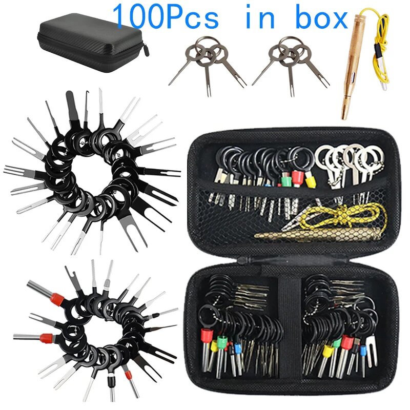 Инструмент для удаления клемм автомобильной вилки, обжимные разъемы для электрических проводов, комплект для извлечения контактов, ключи для ремонта автомобиля, штифты на вынос 100pcs Box With pen