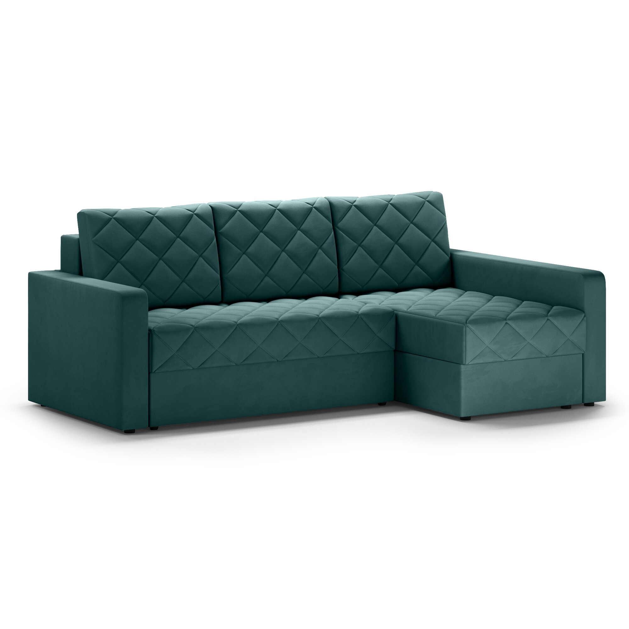 Диван угловой "Олимп правый" 236х155х81, 150х208, 3 места, бирюзовый велюр