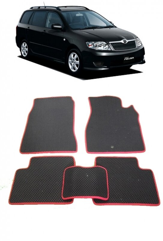 Ева коврики Toyota Corolla Fielder (NZE 124) правый руль 2000 - 2006/ Ева ЭВА сота/ цвет Серый c черной окантовкой / EVA Smart / коврики в салон автомобиля Тойота
