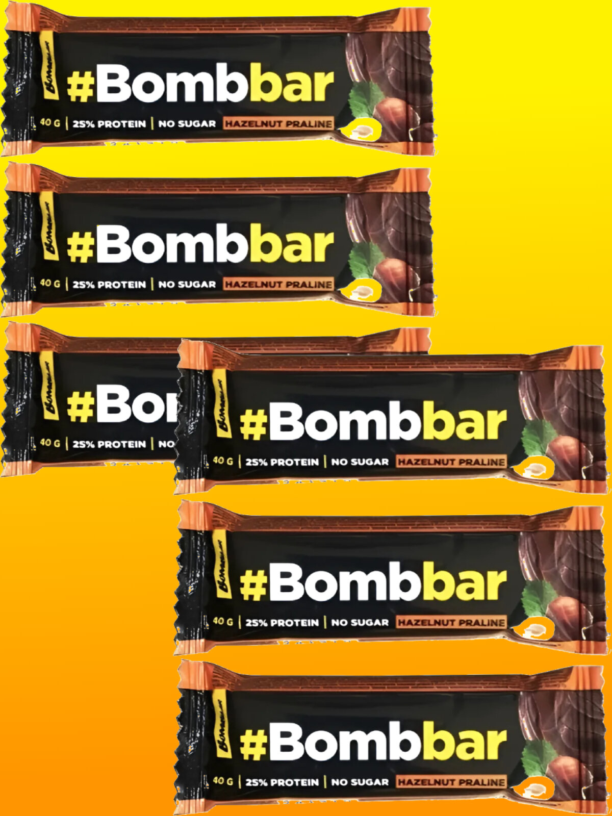 Протеиновый батончик BombBar Батончики в шоколаде без сахара 6 x 40 г, Фундучное пралине