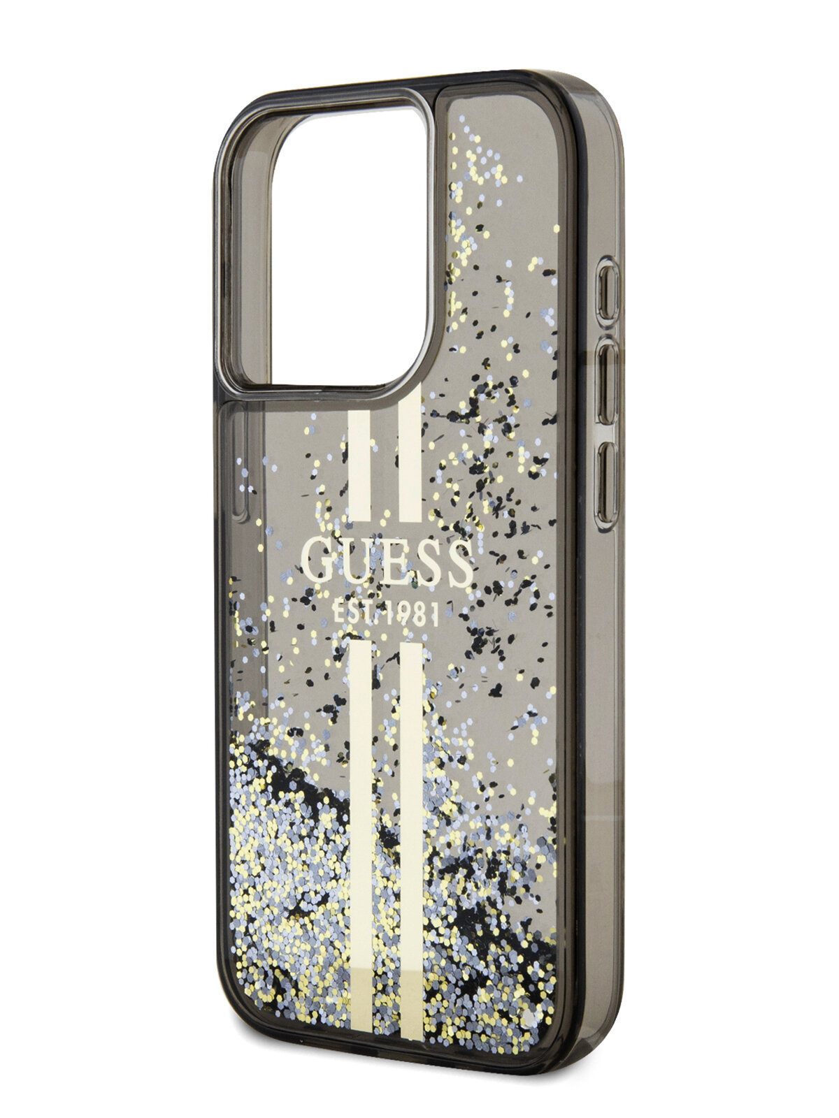 Guess для iPhone 15 Pro чехол Liquid Glitter Gold Stripes Hard Black