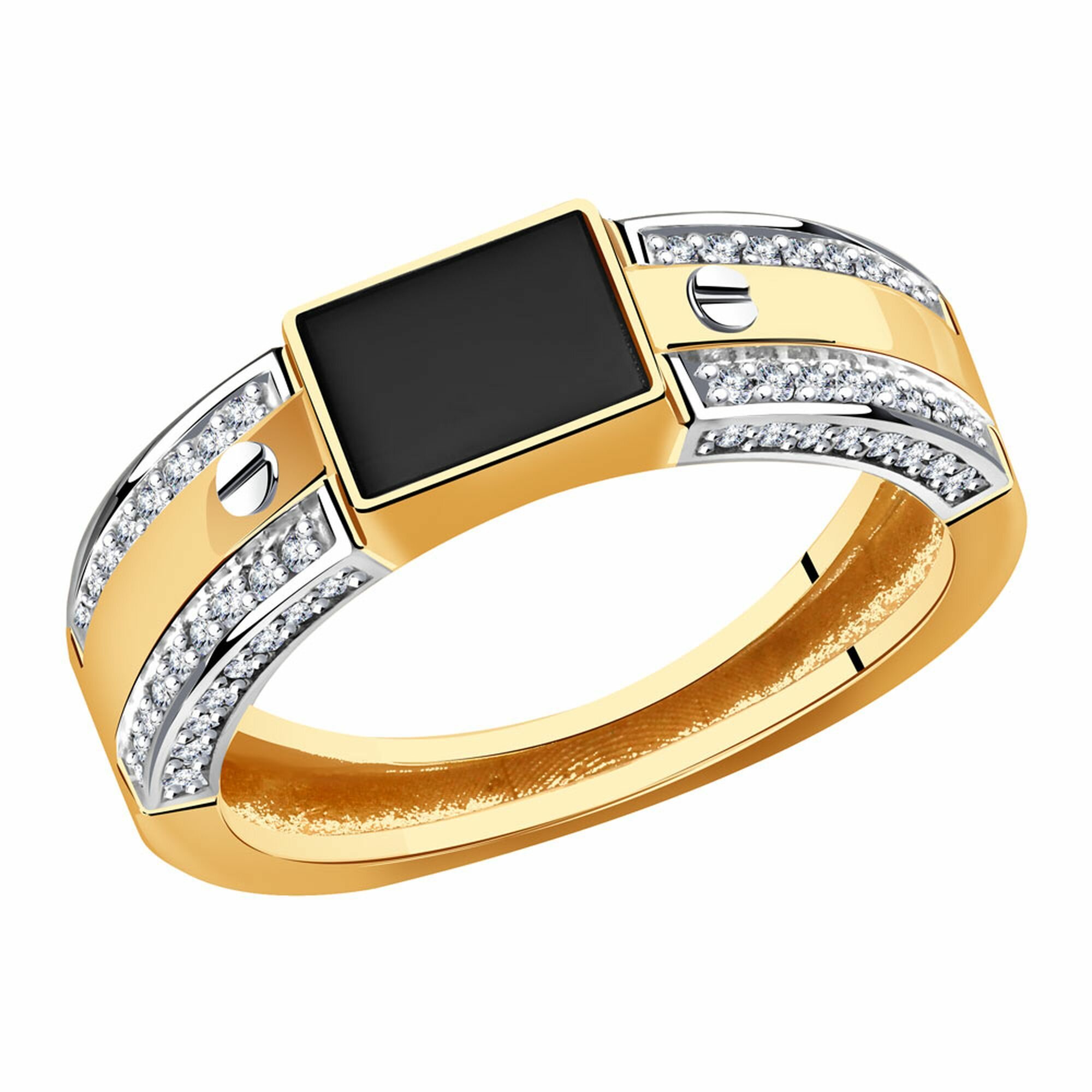 Кольцо, красное золото, 585 проба, фианит, оникс