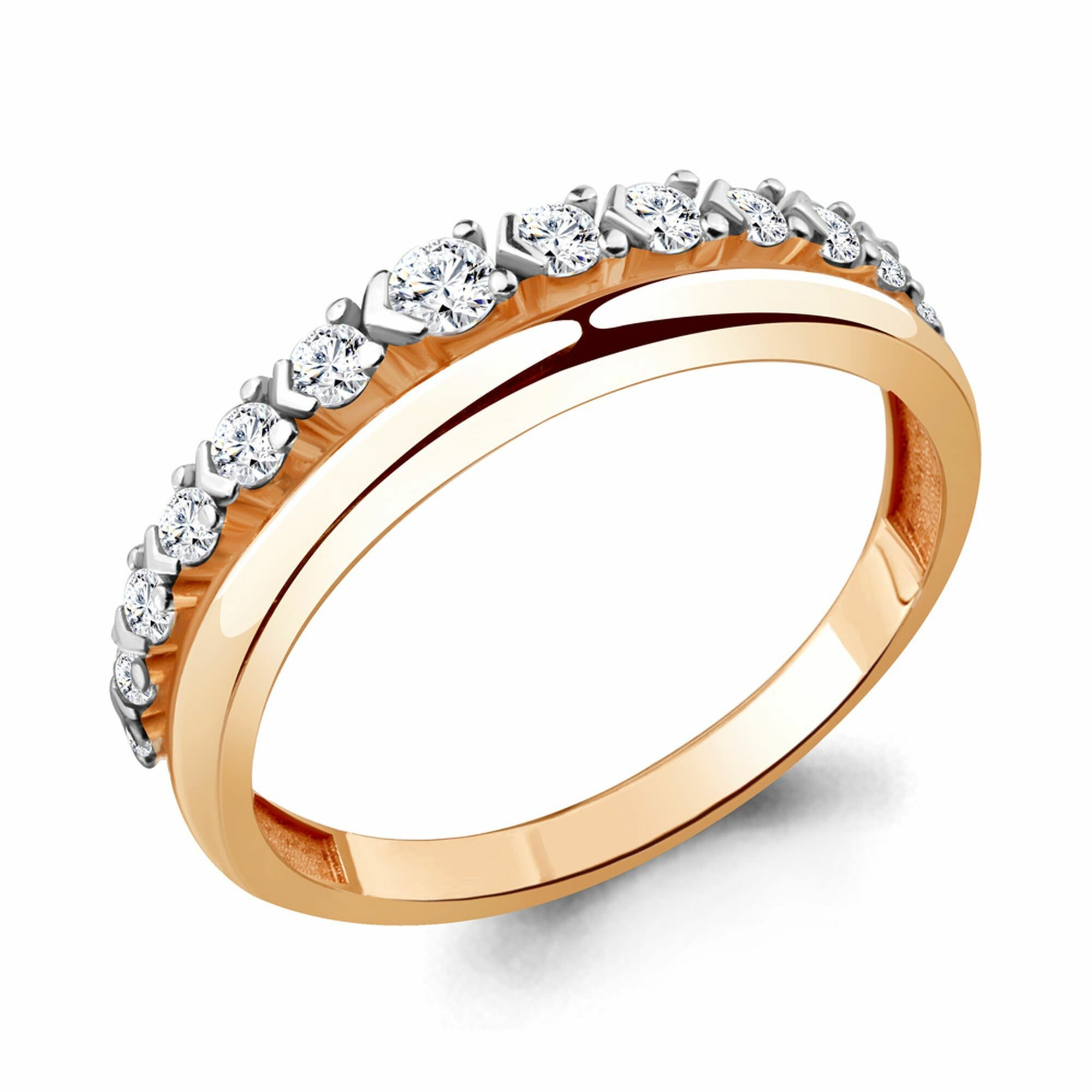 Кольцо дорожка, красное золото, 585 проба, фианит