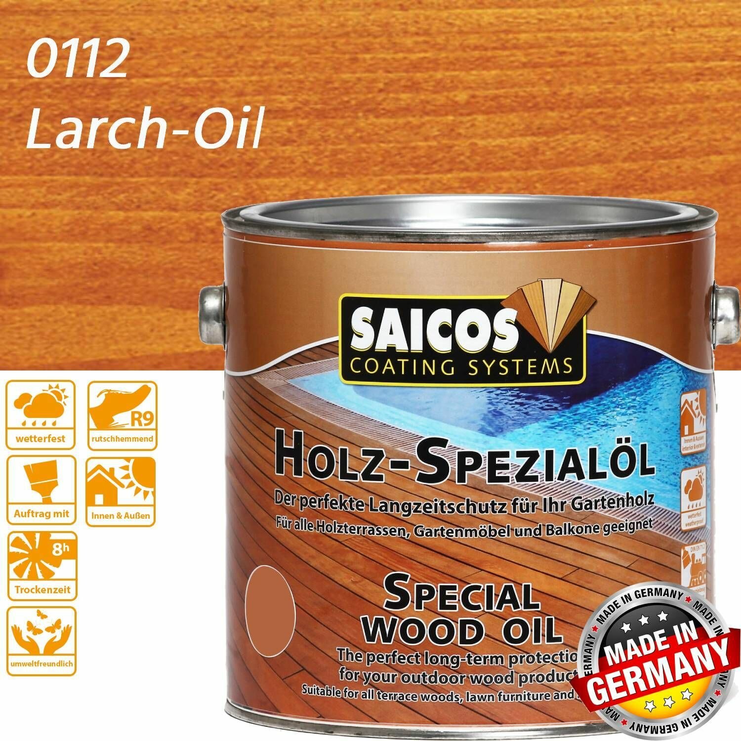 Масло для террас и садовой мебели атмосферостойкое SAICOS Holz-Spezialol 0112 (Лиственница) 2.5 л.