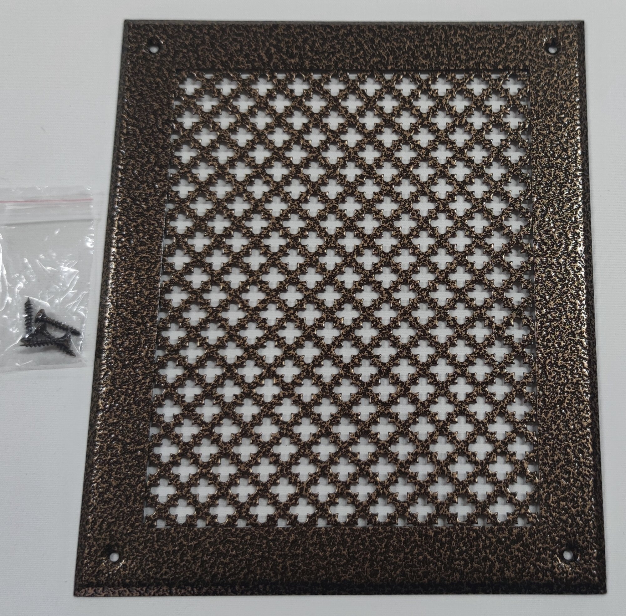 Решетка плоская с подгибом 250х210, Штамп, перфорация Цветок 10мм, Бронза.