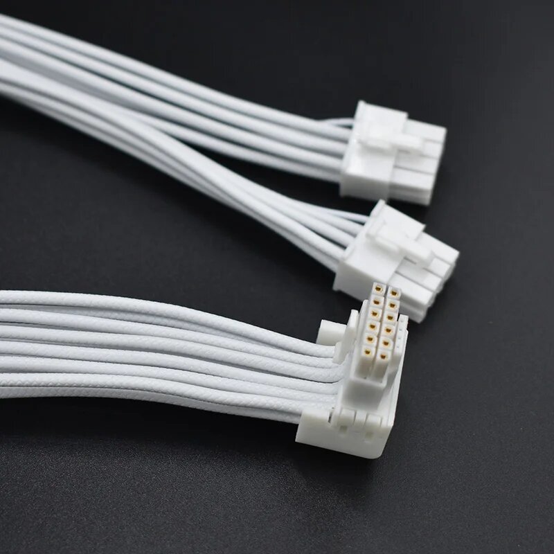 Белый плетеный кабель Khengandy для PCIe 5.0 12VHPWR 16p UP Bend