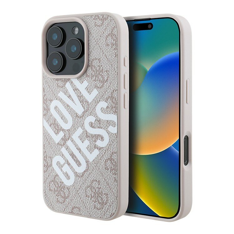 Guess чехол для iPhone 16 Pro Max, PU-кожа Love Guess logo розовый (MagSafe)