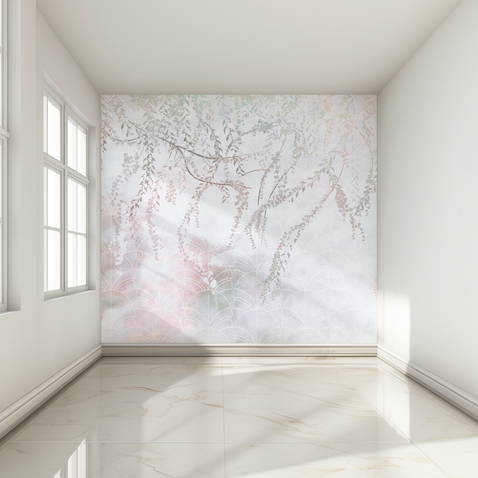 Фотообои 3д на стену "Весенние ветки", флизелиновые 300х270 см на кухню, спальню, зал