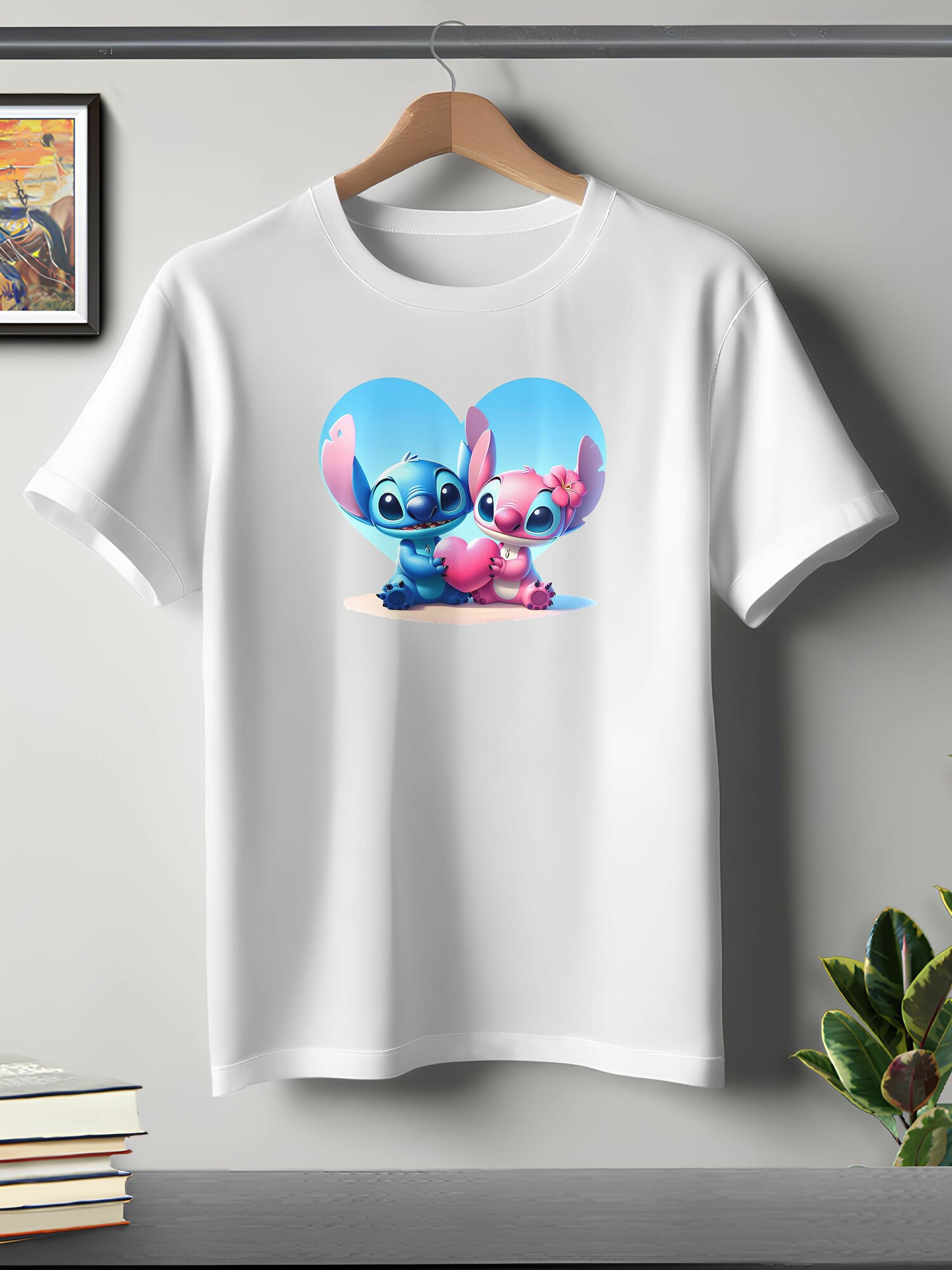 Футболка Детская ONEQ 116 (6-7) размер с принтом Стич, белая