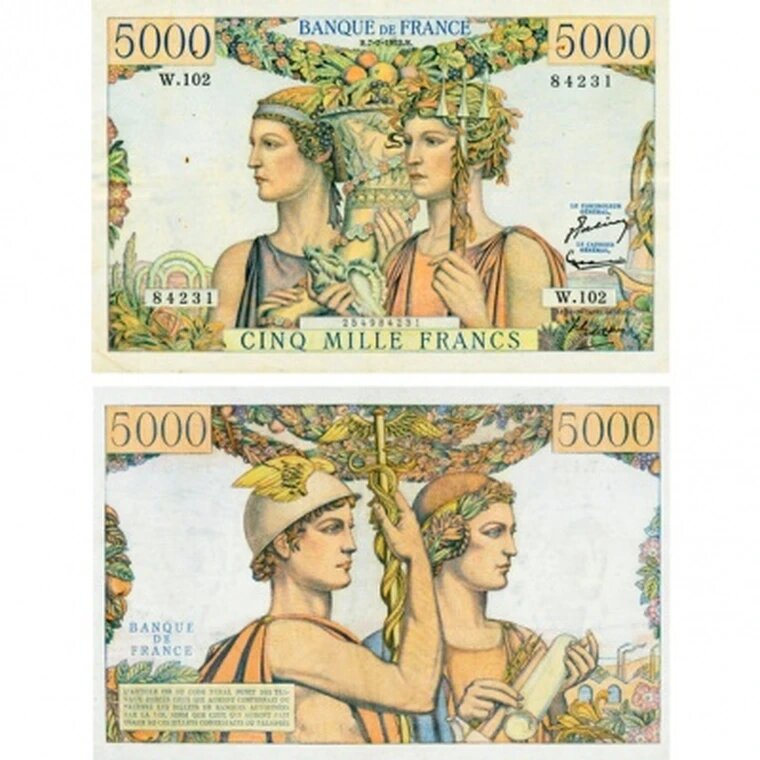 Франция 5000 франков 1952 года, сувенирная копия, банкноты и купюры редкие коллекционные
