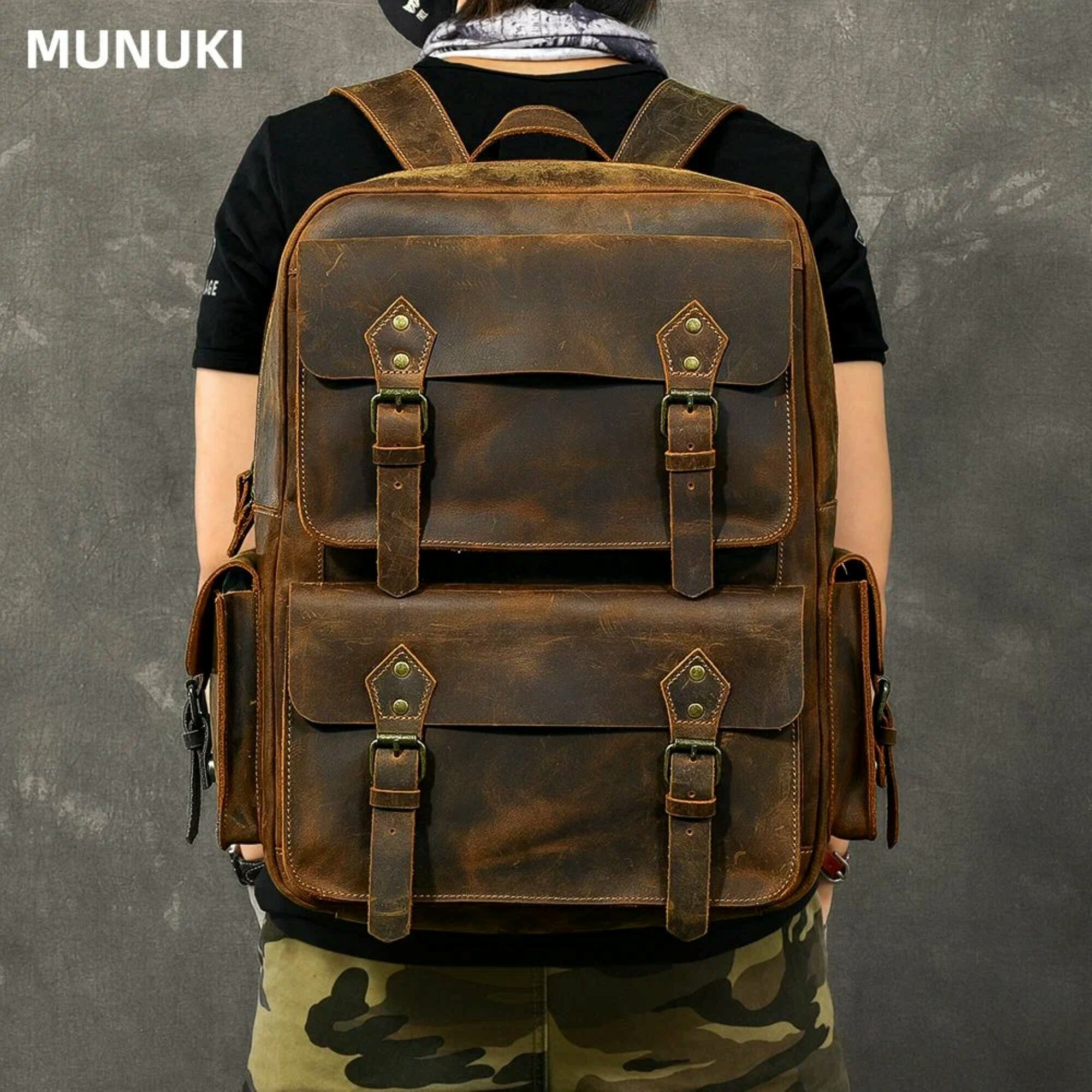 Рюкзак мужской из натуральной воловьей кожи, под ноутбук 17 дюймов MUNUKI M815