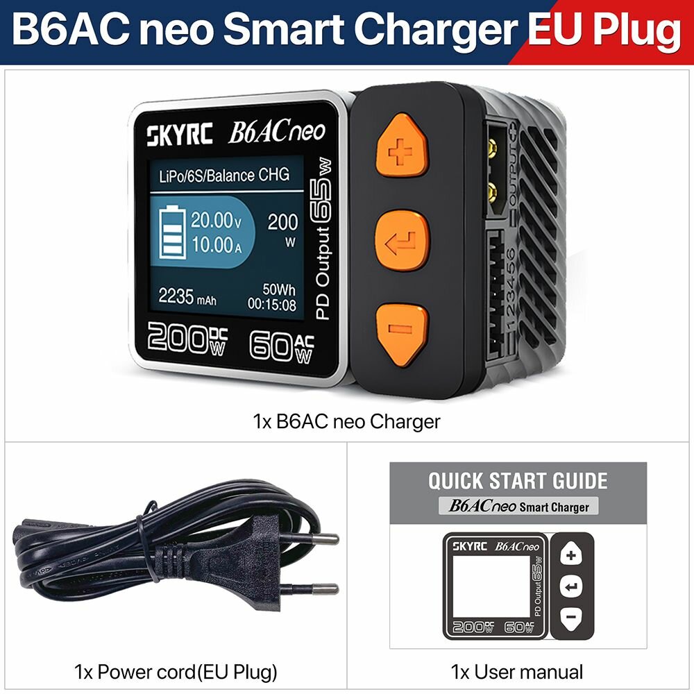 Зарядное устройство B6ACneo DC 200 Вт AC 60 Вт 10A Балансировочное зарядное устройство Разрядник EU Plug