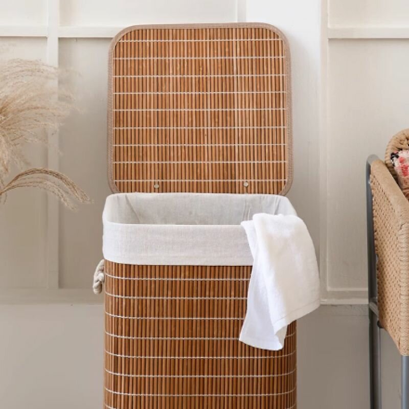 Складная корзина для белья с крышкой, из бамбука органайзер для хранения белья 72литра