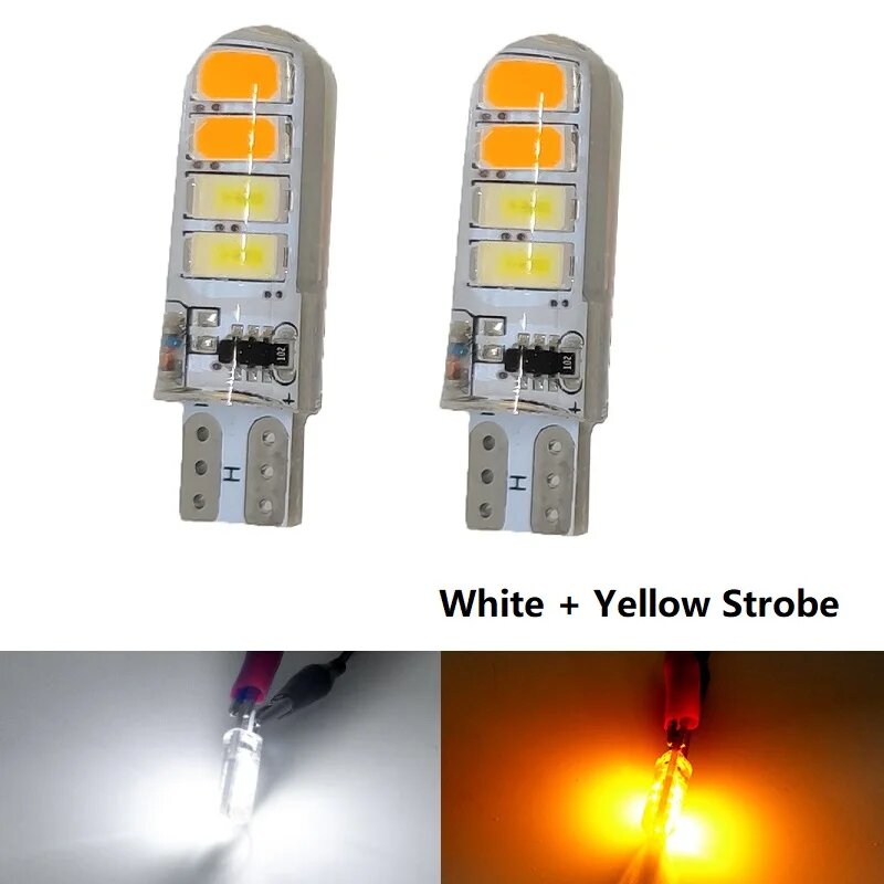 2 шт, автомобильные стробоскопы T10 W5W 5630 8SMD White yellow